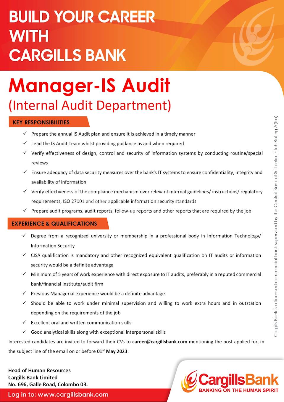 Manager - IS Audit at Cargills Bank