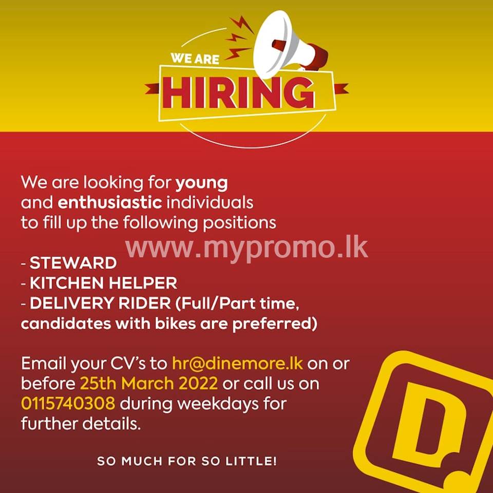 STEWARD/KITCHEN HELPER/DELIVERY RIDER at Dinemore