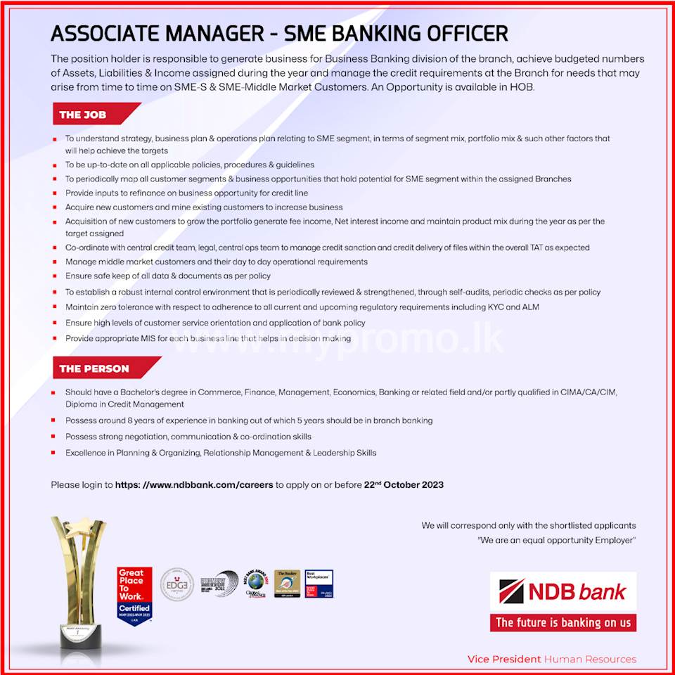 Associate Manager - SME Banking Officer at National Development Bank ...
