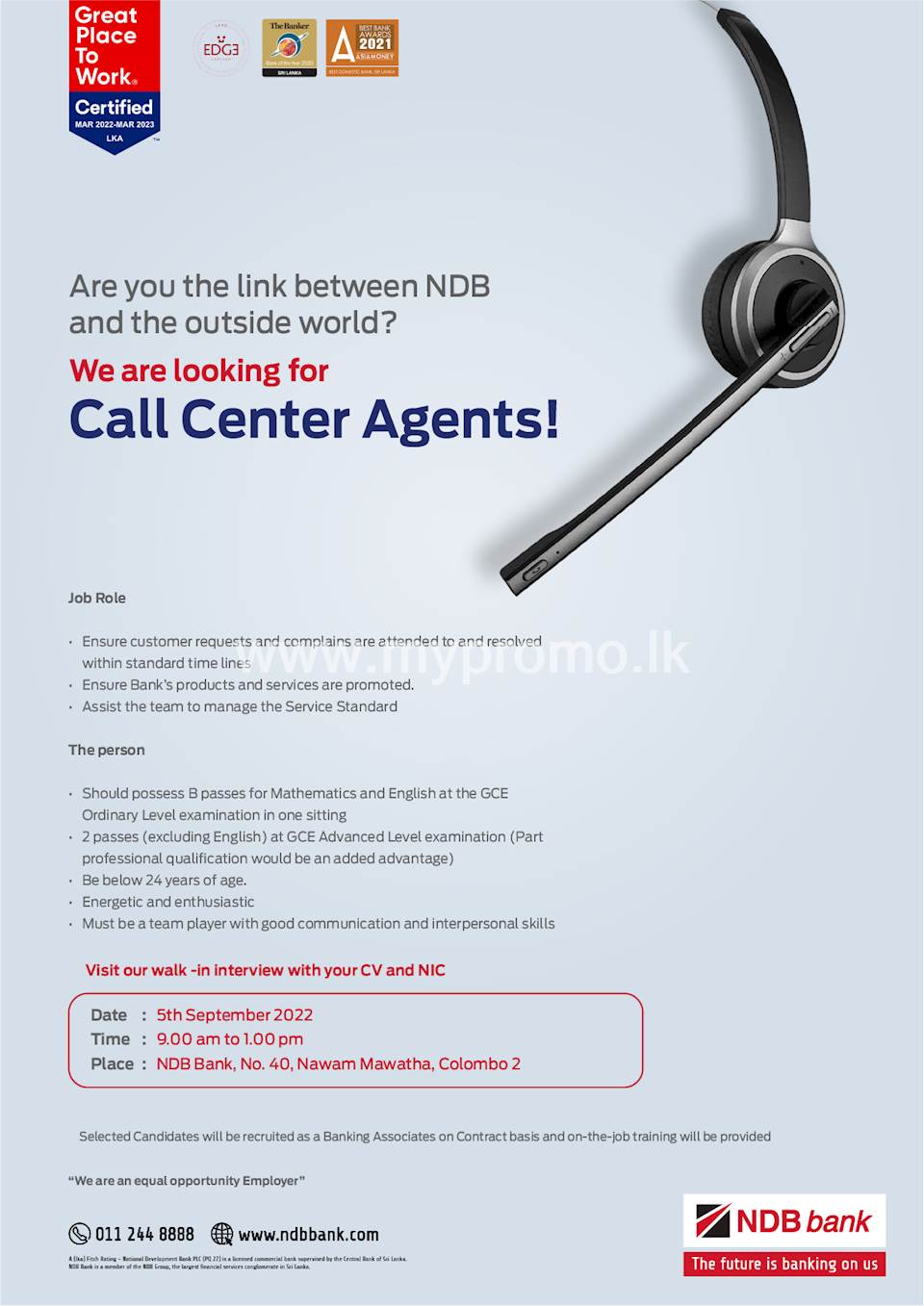 Call Center Agents at National Development Bank - NDB Bank