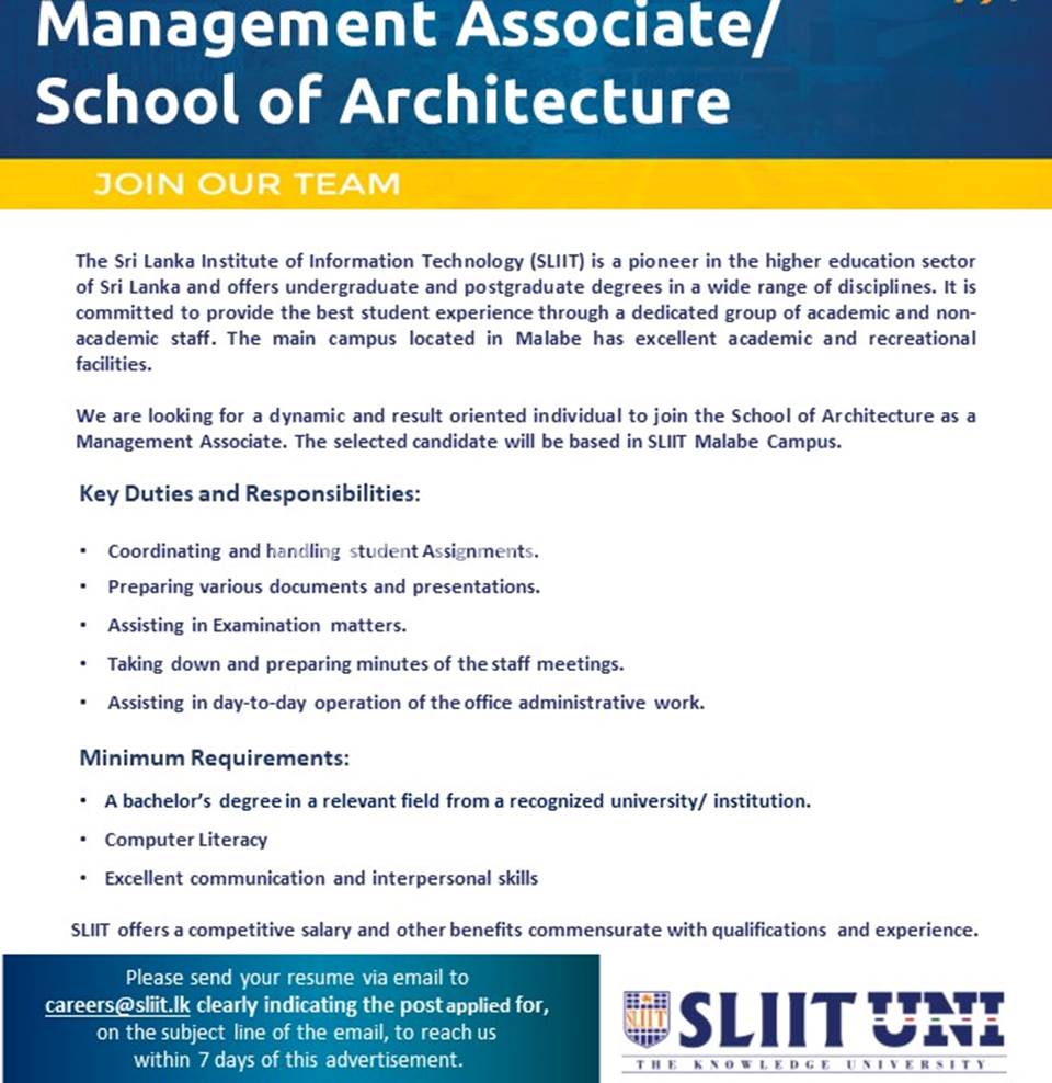 Management Associate/ School of Architecture at SLIIT