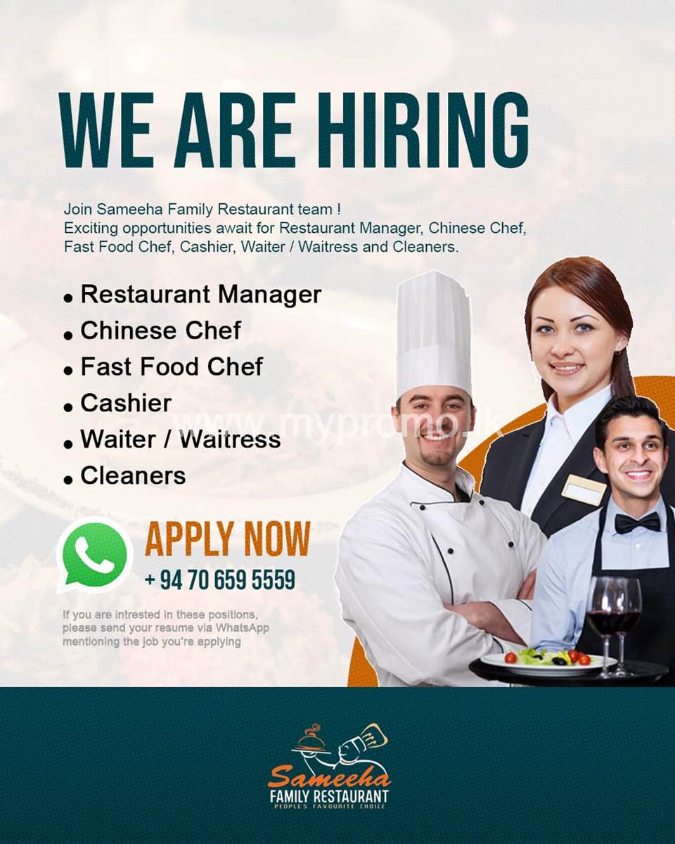 Restaurant Manager, Chinese Chef, Fast food chef, Cashier, Waiter ...