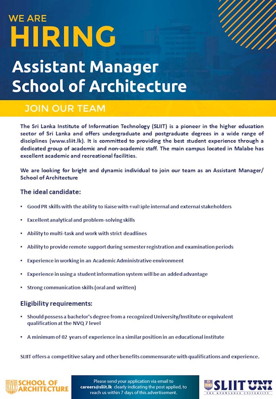 Assistant Manager School of Architecture at SLIIT