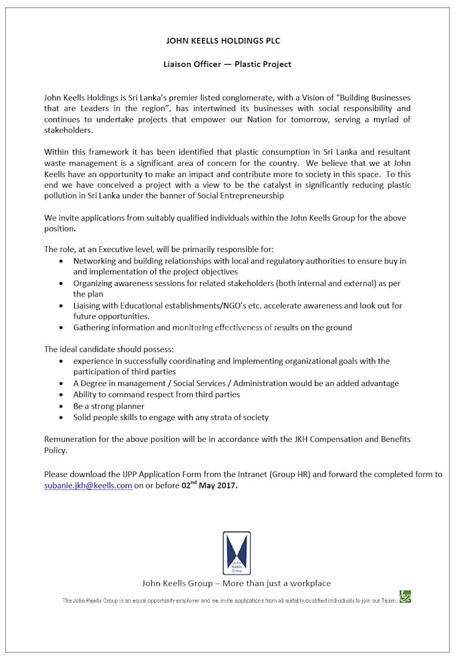 LIAISON OFFICER - Plastic Projector at JOHN KEELLS at John Keells Holdings