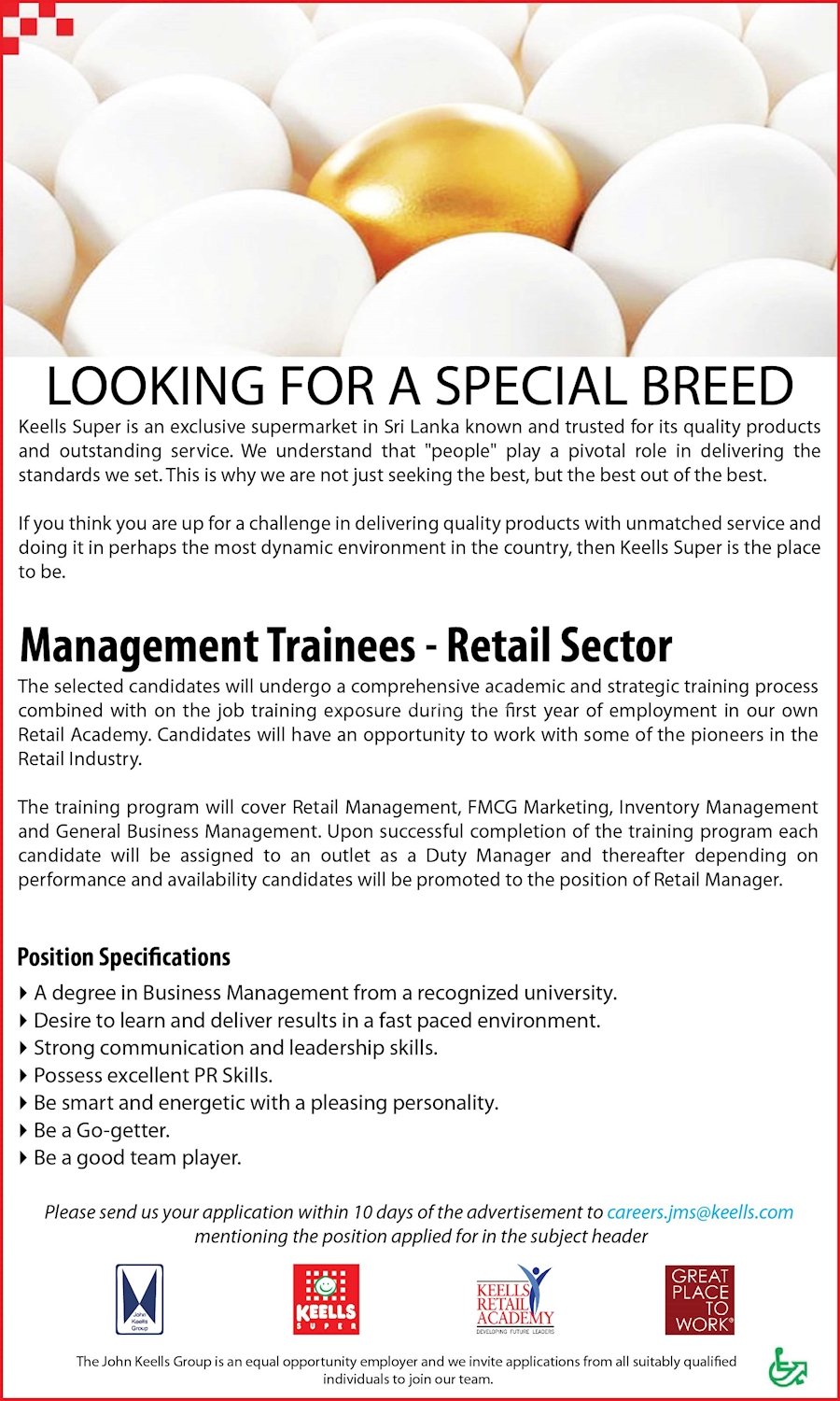 MANAGEMENT TRAINEE - Retail Sector at Keells