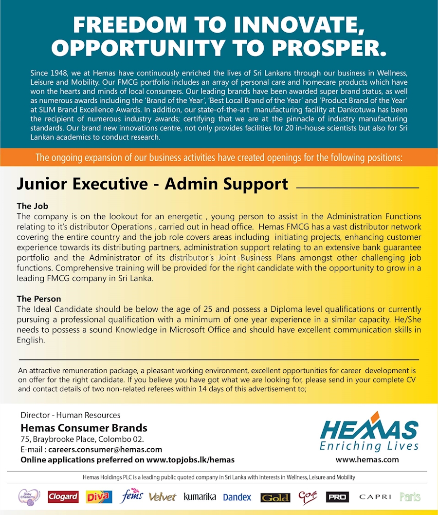 Junior Executive - Admin Support at Hemas Holdings