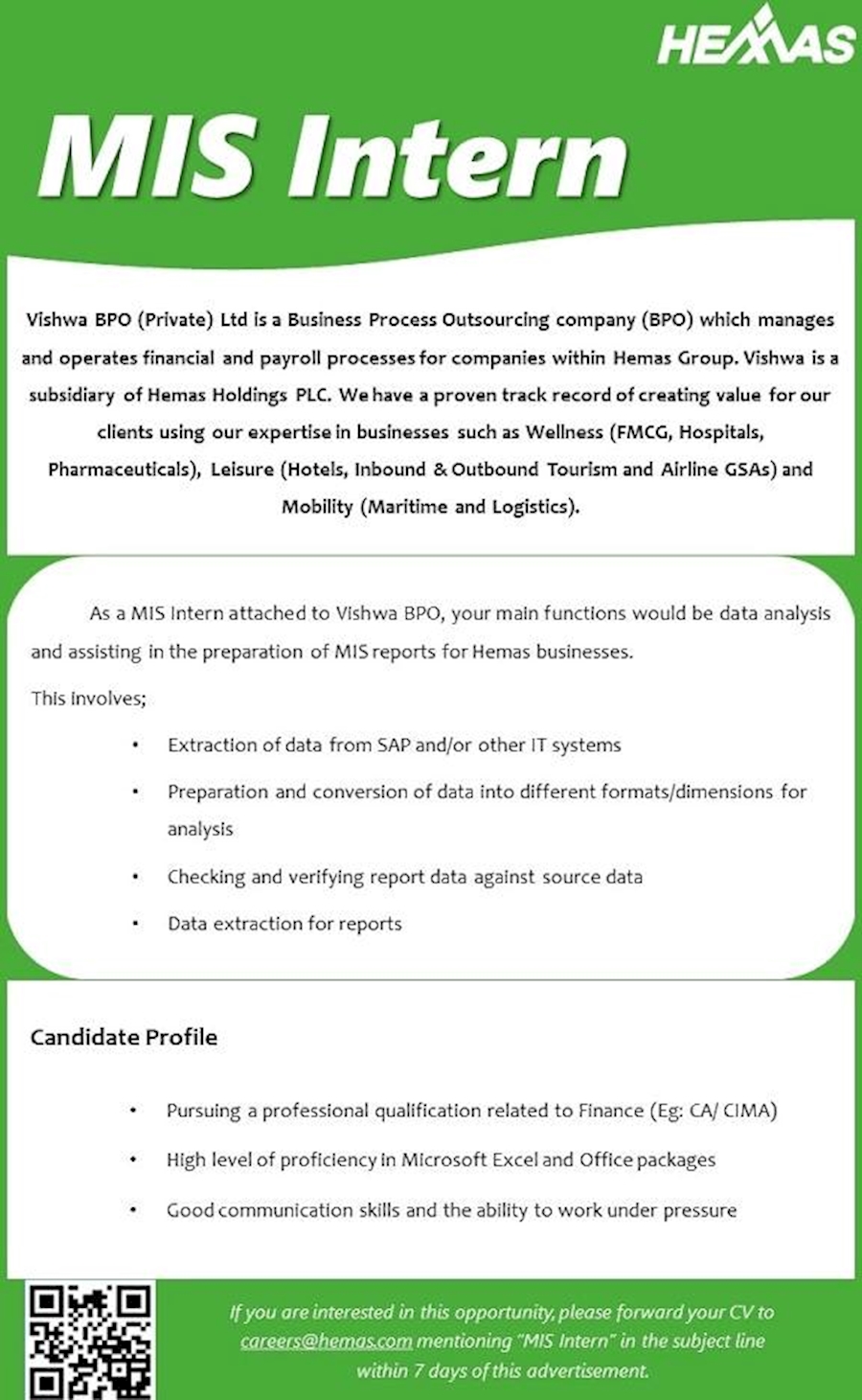 MIS Intern at Hemas Holdings