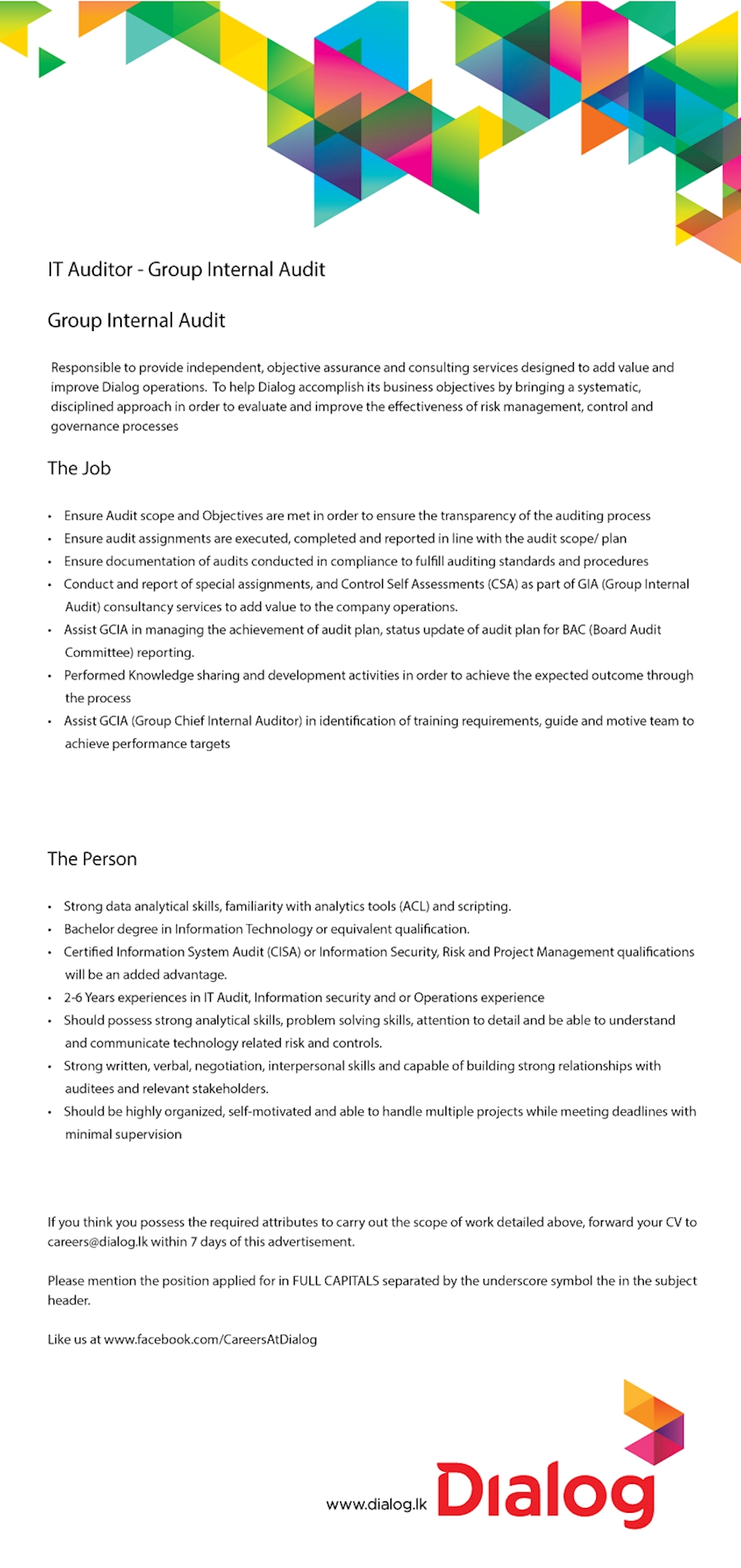 IT Auditor - Group Internal Audit at Dialog Axiata