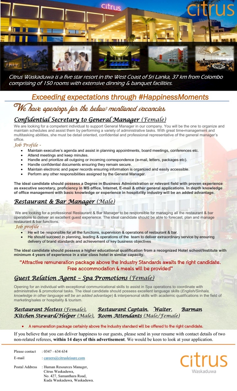 Restaurant and Bar Manager at Citrus Hotels