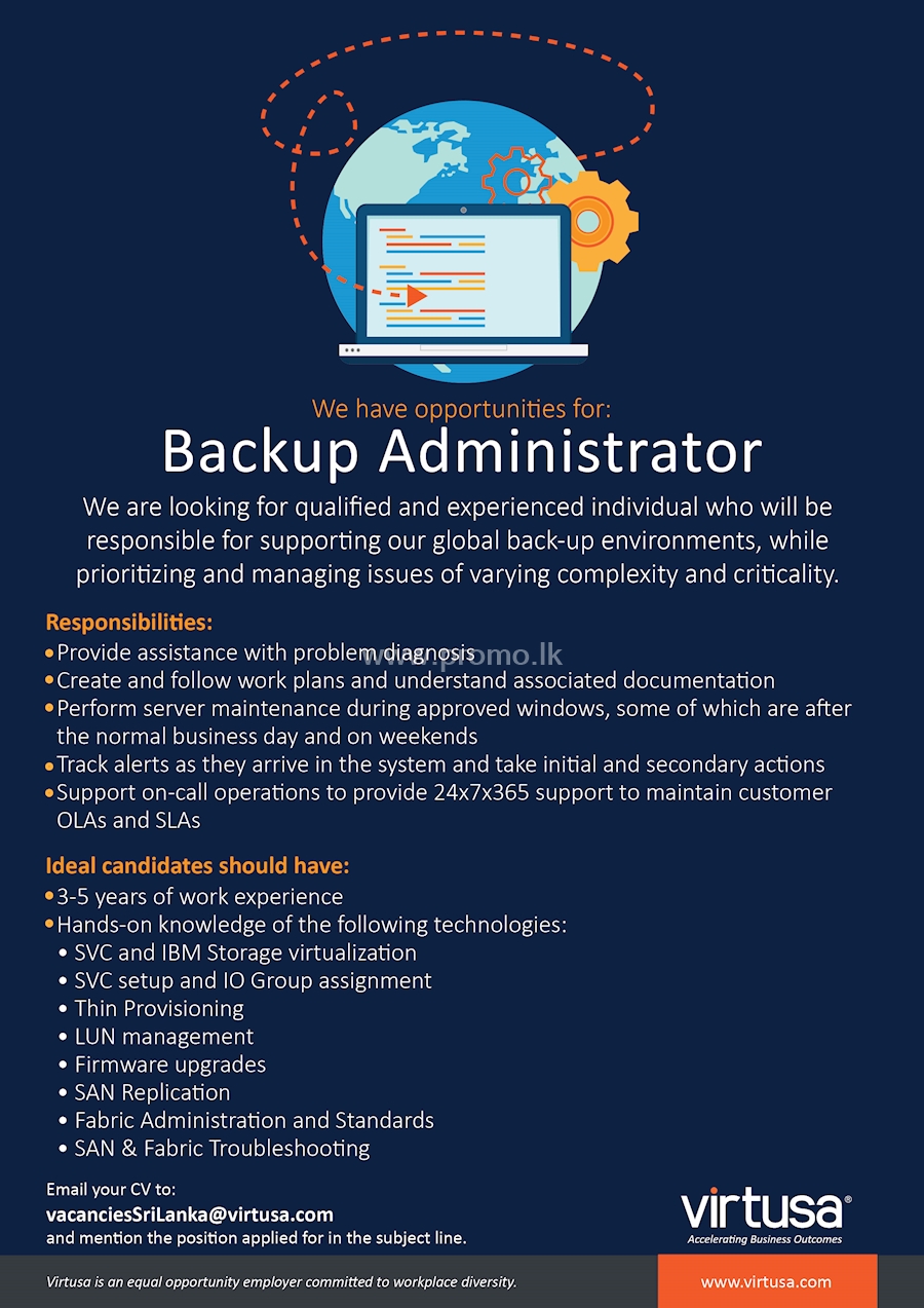 Backup Administrator at Virtusa Sri Lanka