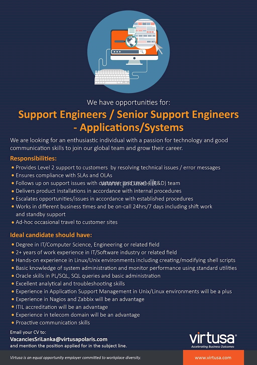 Support Engineers or Senior Support Engineers - Applications or Systems ...