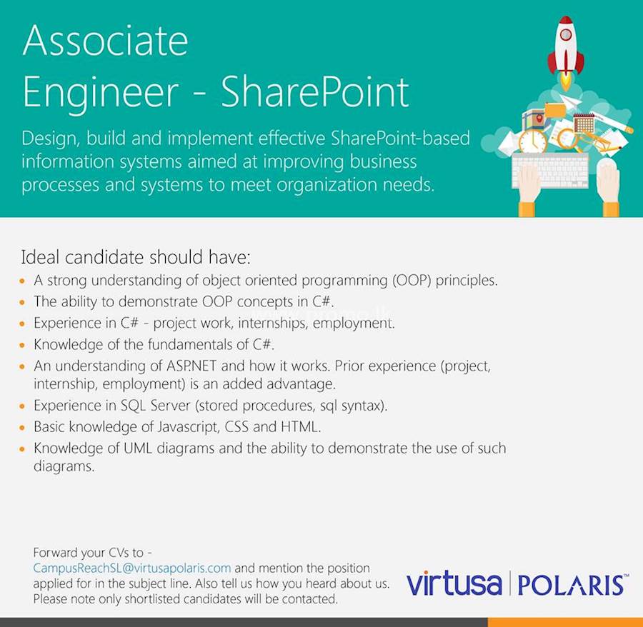 ASSOCIATE ENGINEER - SharePoint at VIRTUSA POLARIS at Virtusa Sri Lanka ASSOCIATE ENGINEER - SharePoint at VIRTUSA POLARIS at Virtusa Sri Lanka