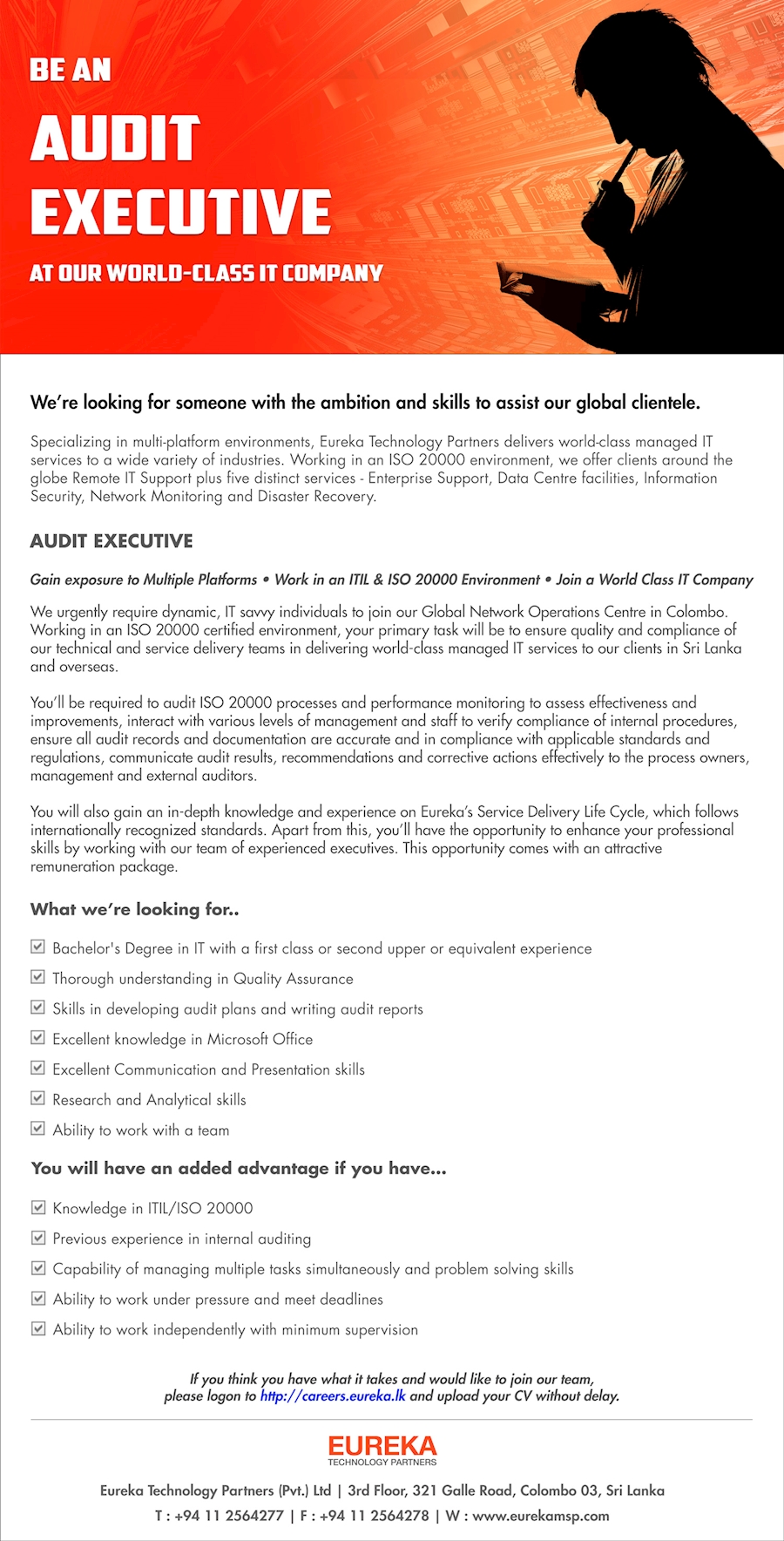 Audit Executive at Eureka Technology Partners