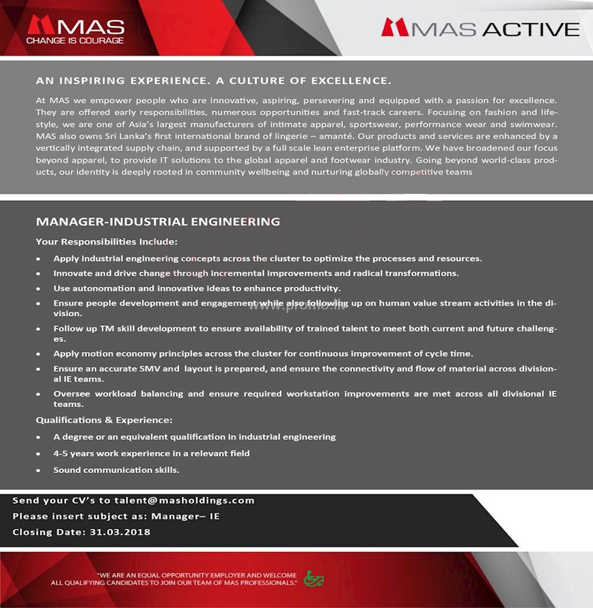 Manager - Industrial Engineering at MAS Holdings