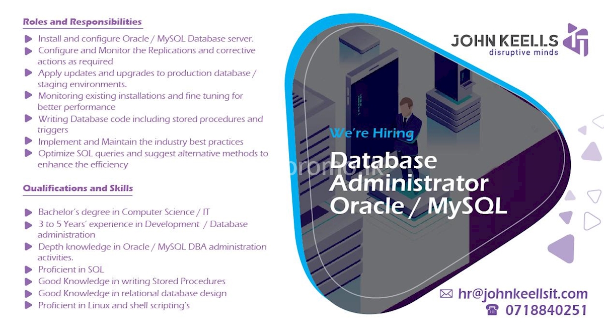 Database Administrator Oracle / MySQL at John Keells Computer Services