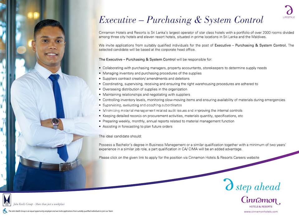 Executive - Purchasing & System Control at Cinnamon Hotels