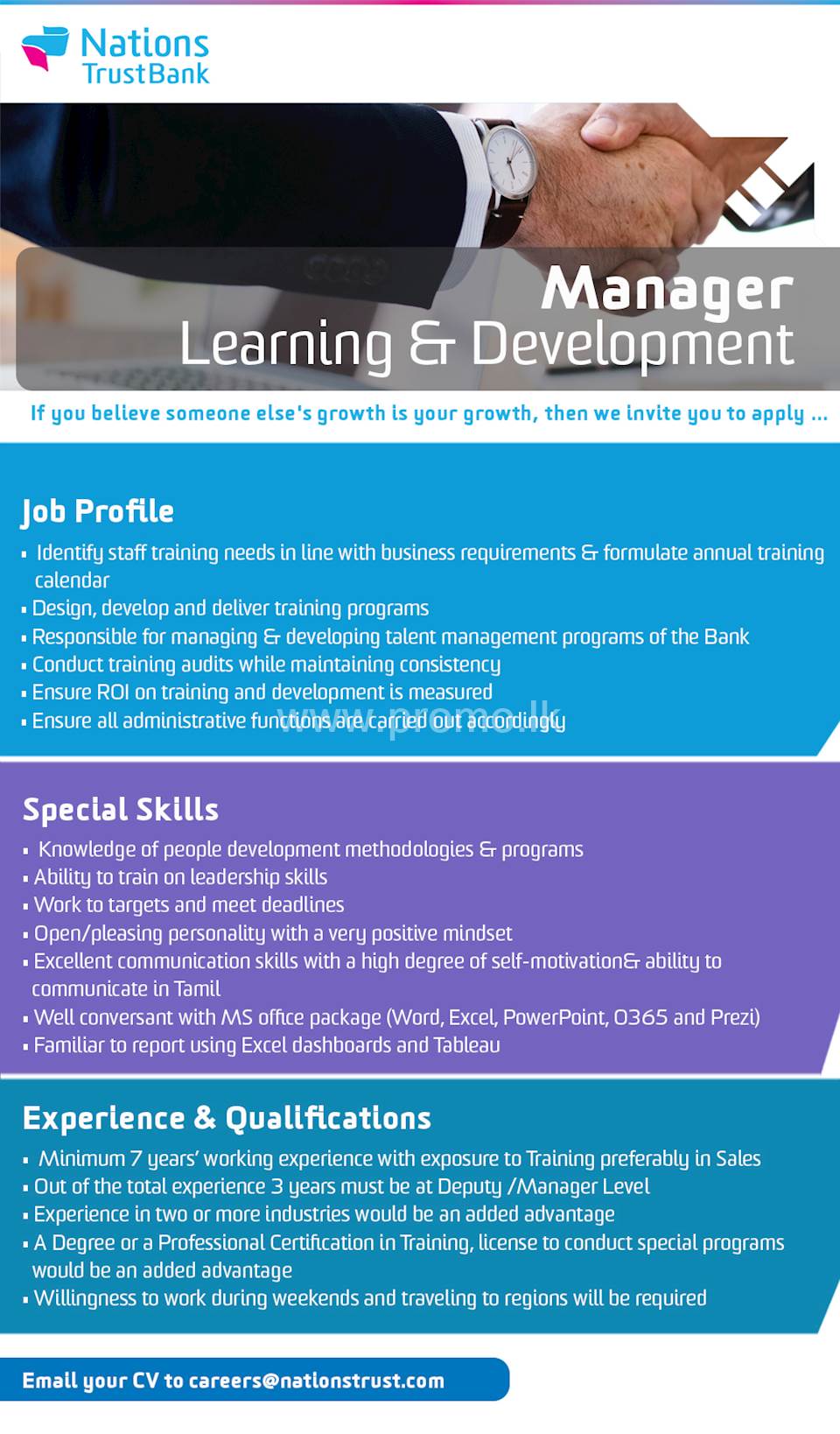 Manager - Learning and Development at Nations Trust Bank