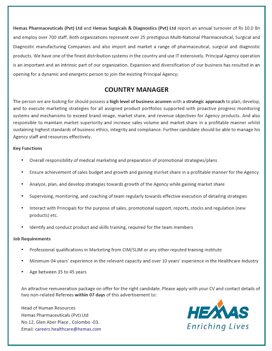 Country Manager at Hemas Holdings