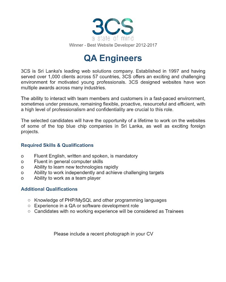 QA Engineers at 3CS Sri Lanka