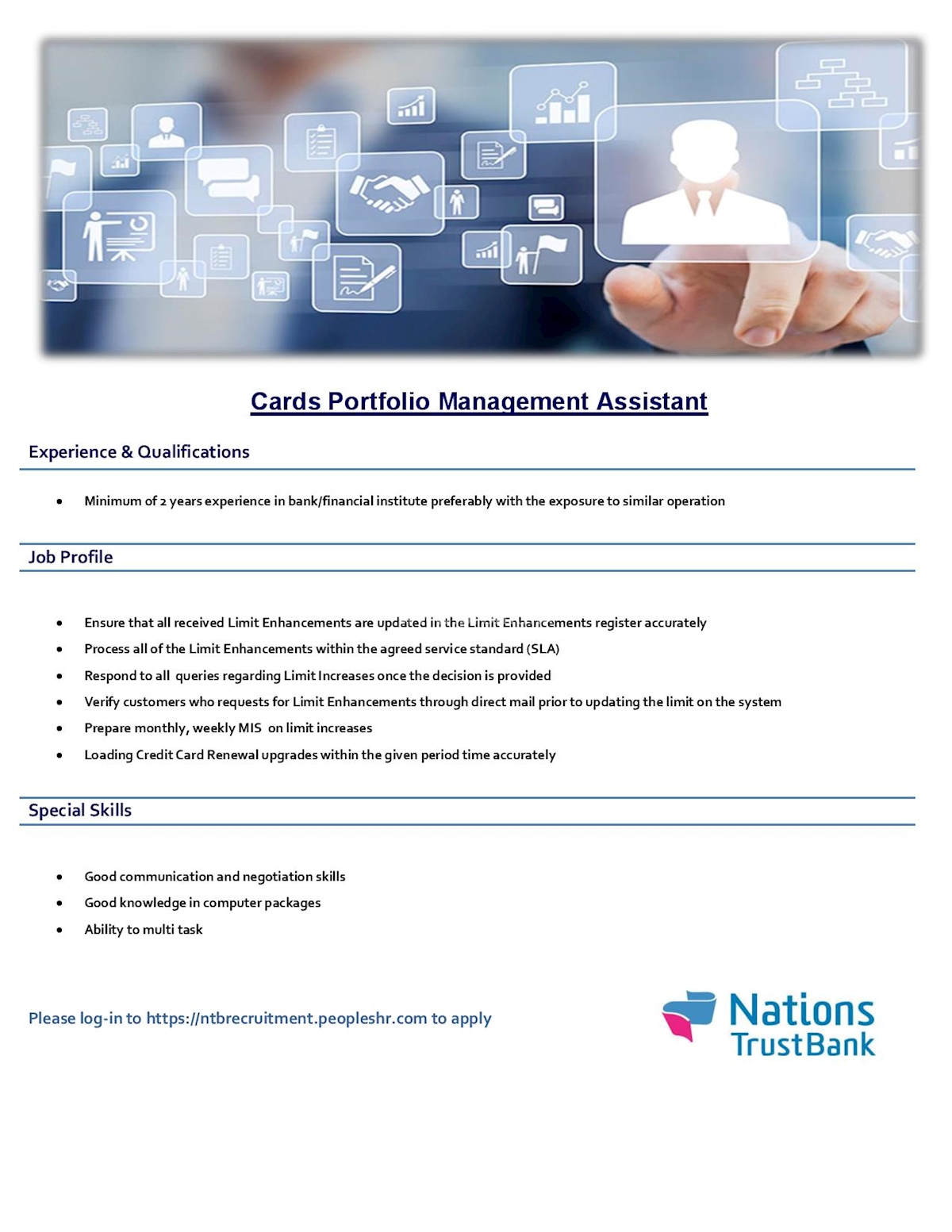Cards Portfolio Management Assistant at Nations Trust Bank