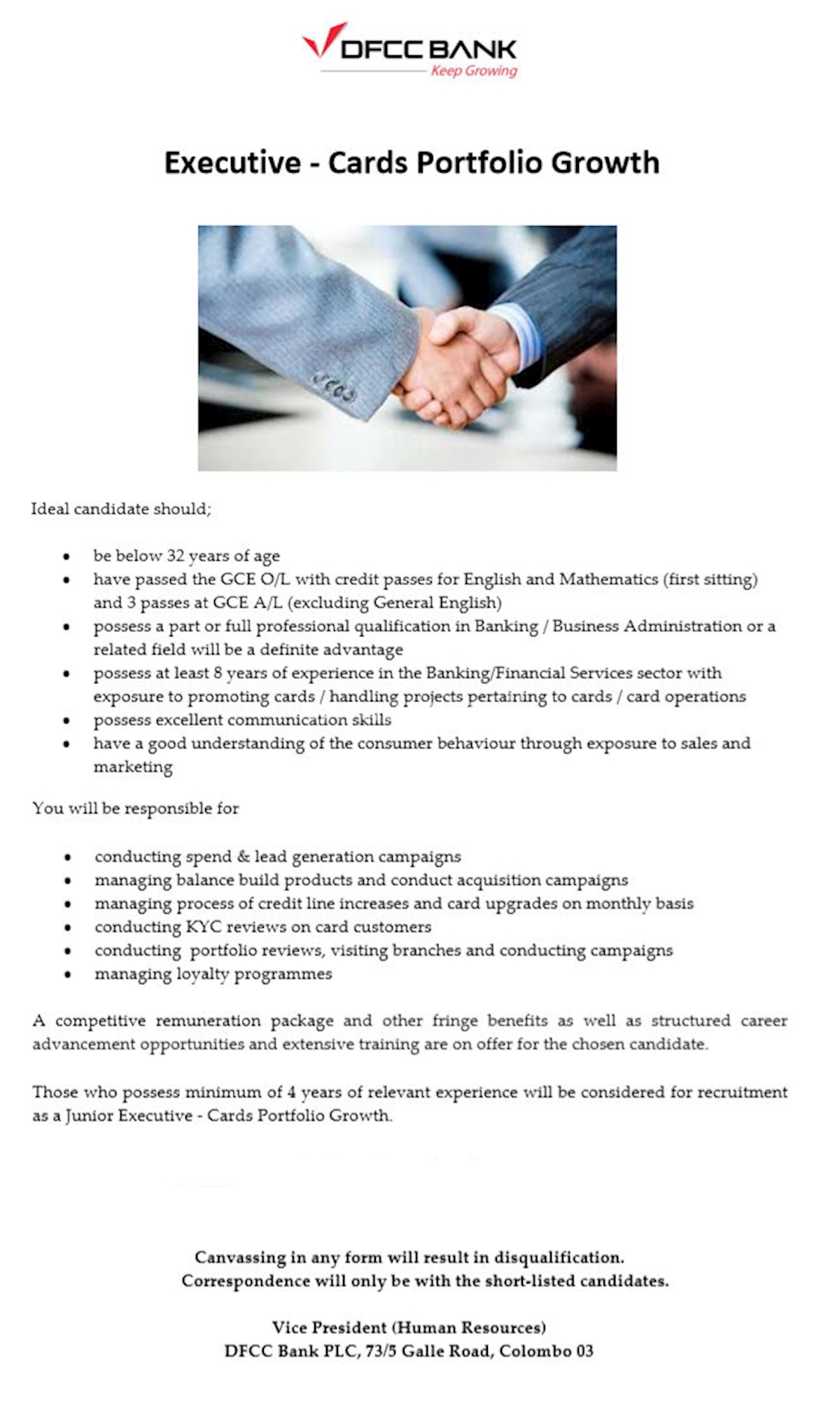 Executive - Cards Portfolio Growth at DFCC Bank PLC