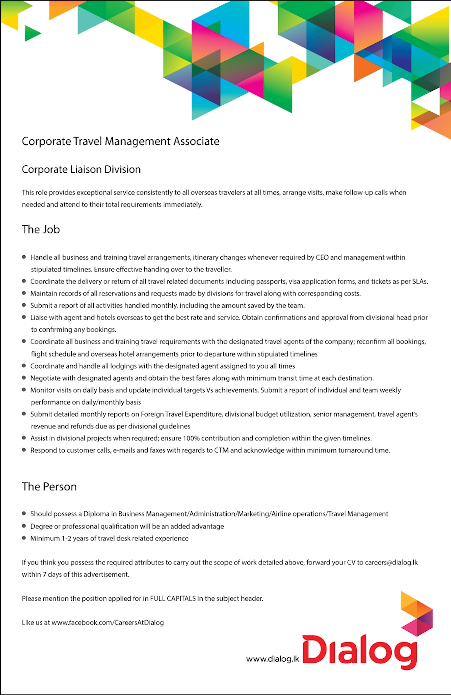 Corporate Travel Management Associate at Dialog Axiata