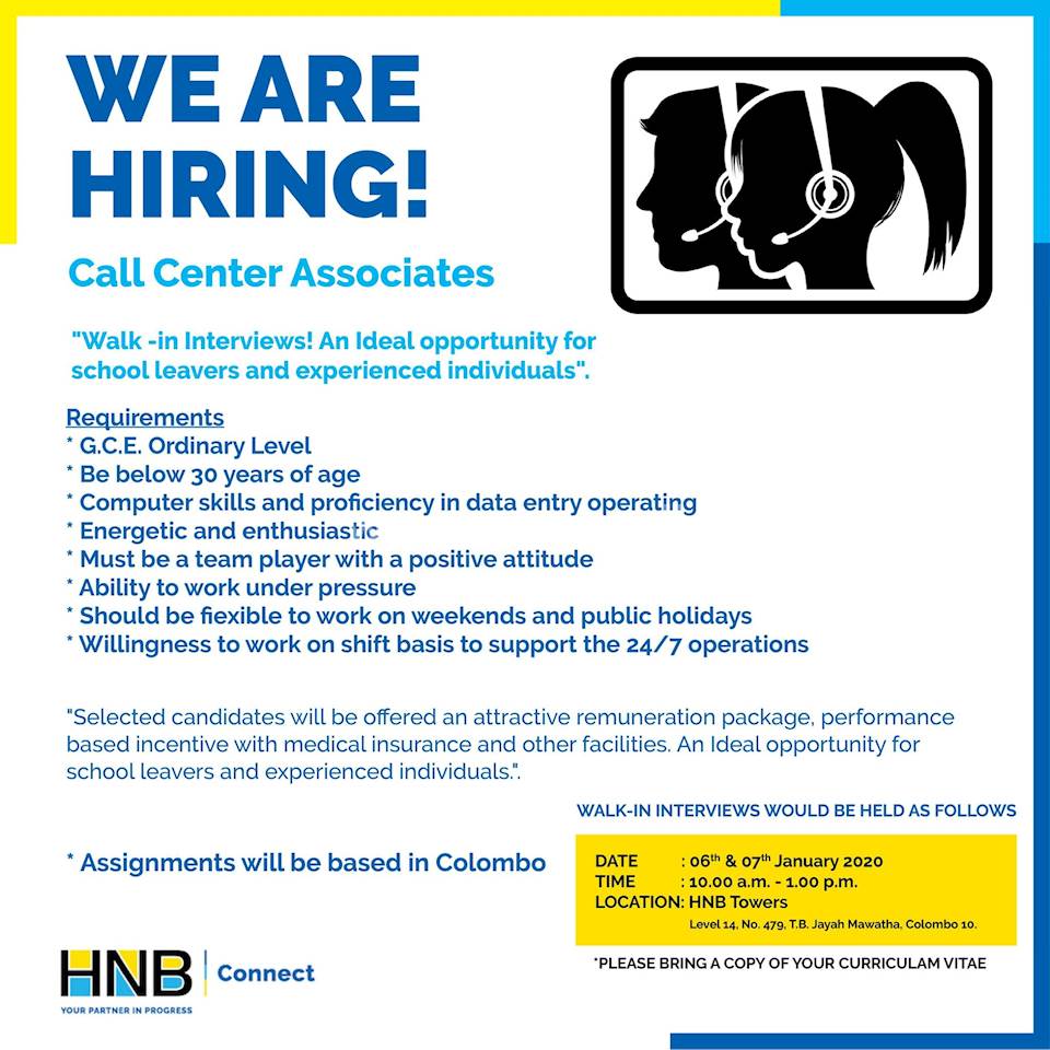 Call Center Associates at Hatton National Bank