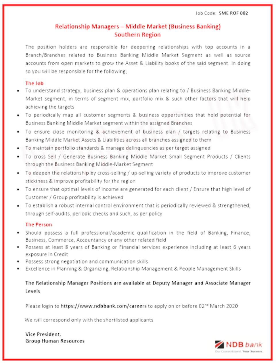 Relationship Managers - Middle Market (Business Banking) at National ...