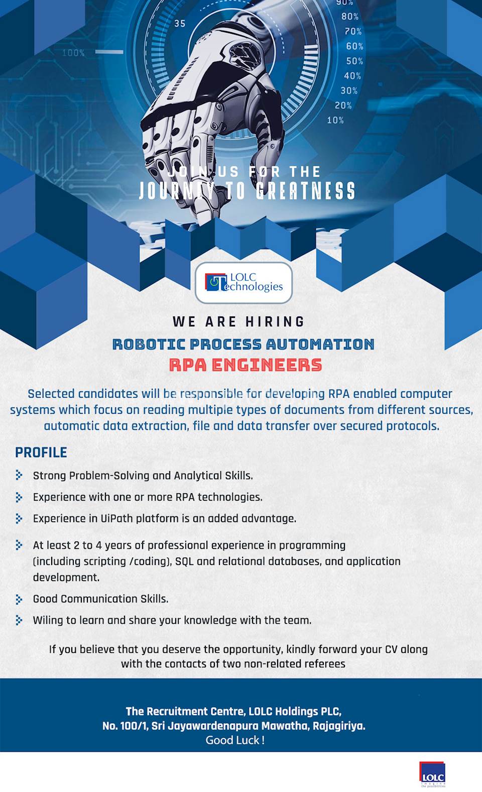 Robotic Process Automation - RPA Engineers at LOLC