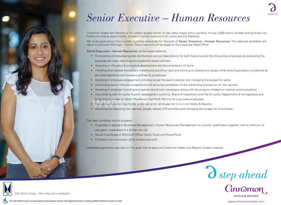 Senior Executive - Human Resources at Cinnamon Hotels