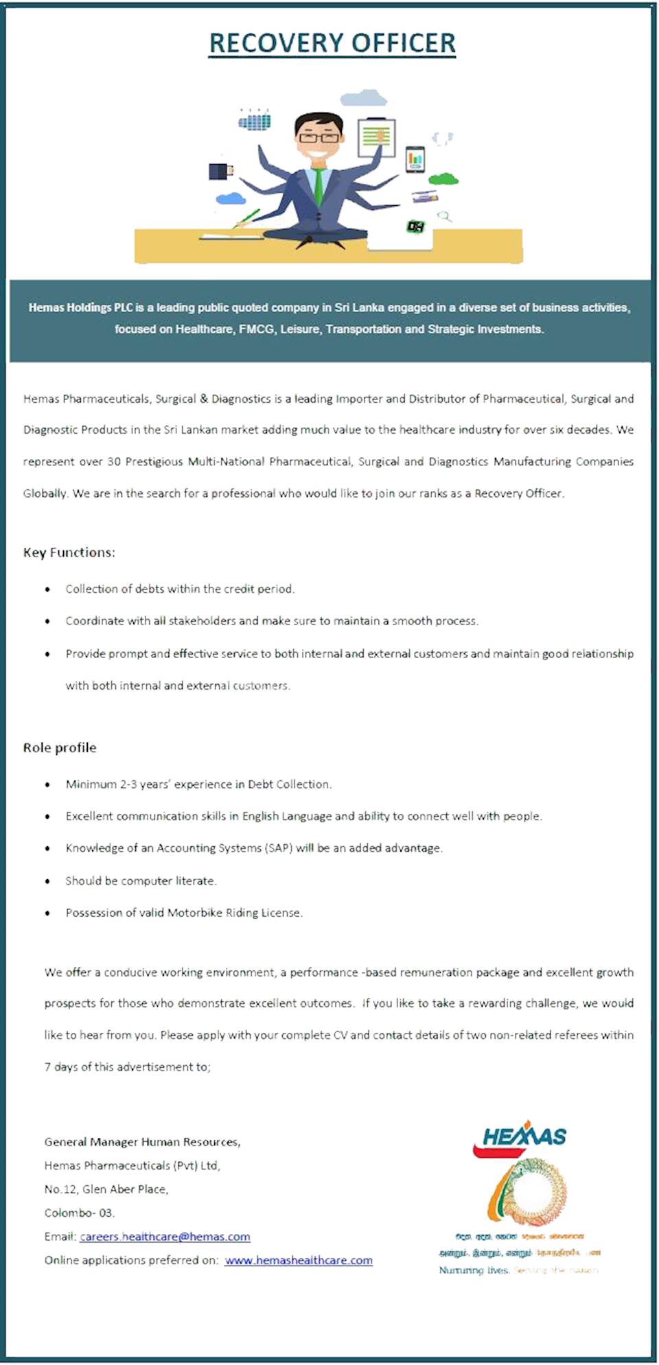 Recovery Officer at Hemas Holdings