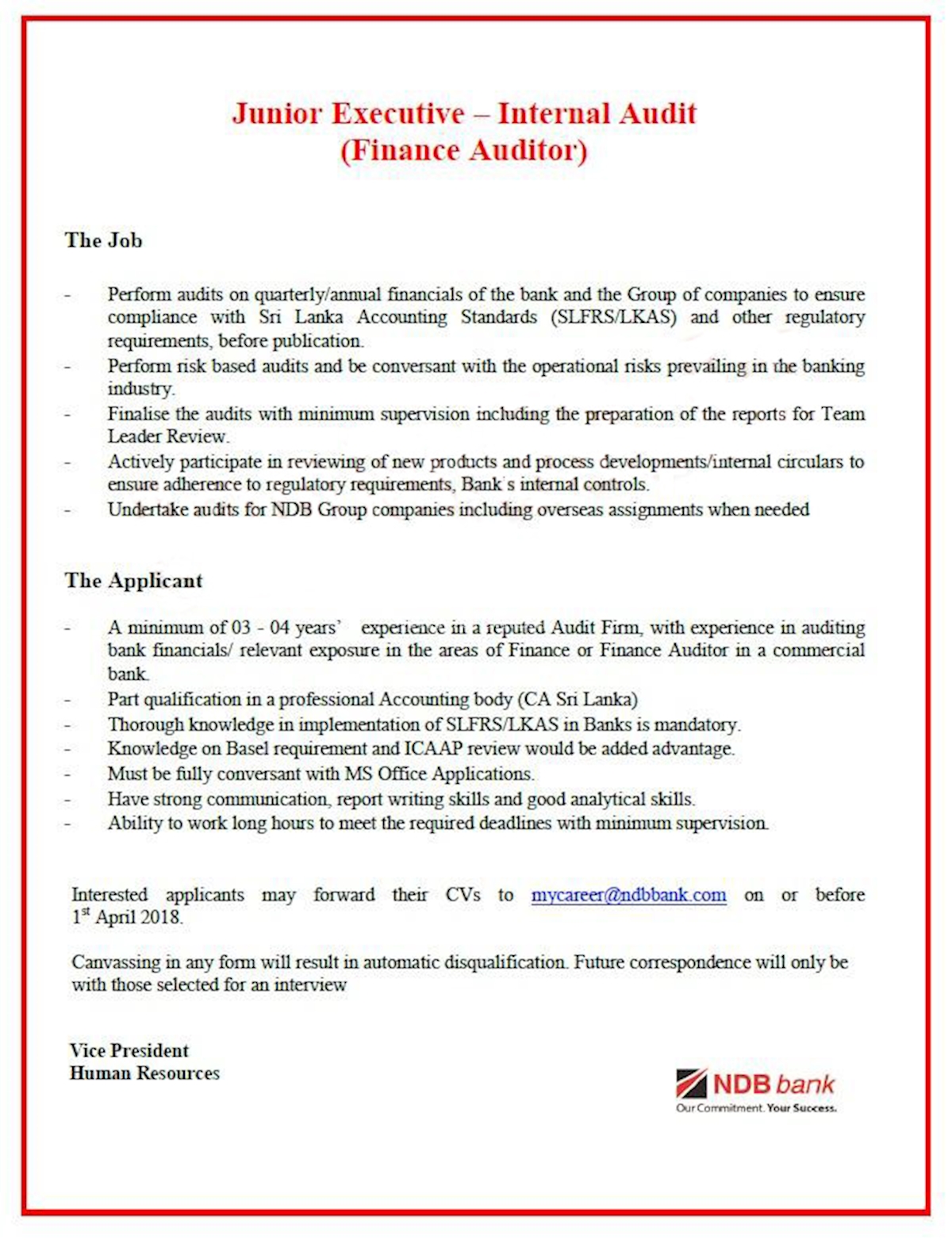 Junior Executive - Internal Audit (Finance Auditor) at National ...