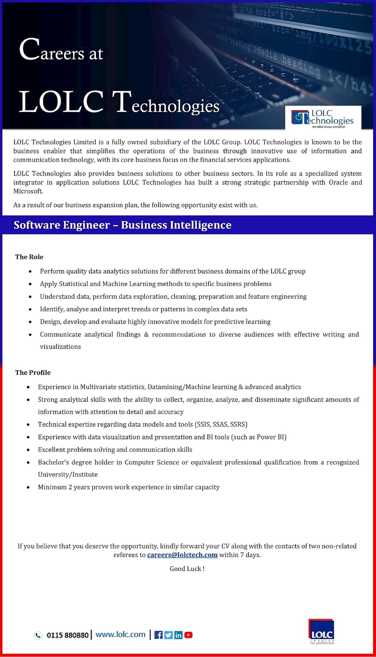 Software Engineer - Business Intelligence at LOLC