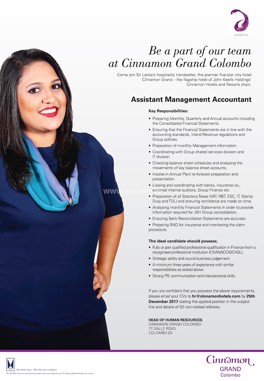 Assistant Management Accountant at Cinnamon Hotels