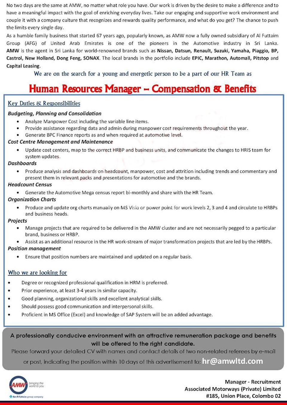 Human Resource Manager - Compensation & Benefits at Associated ...