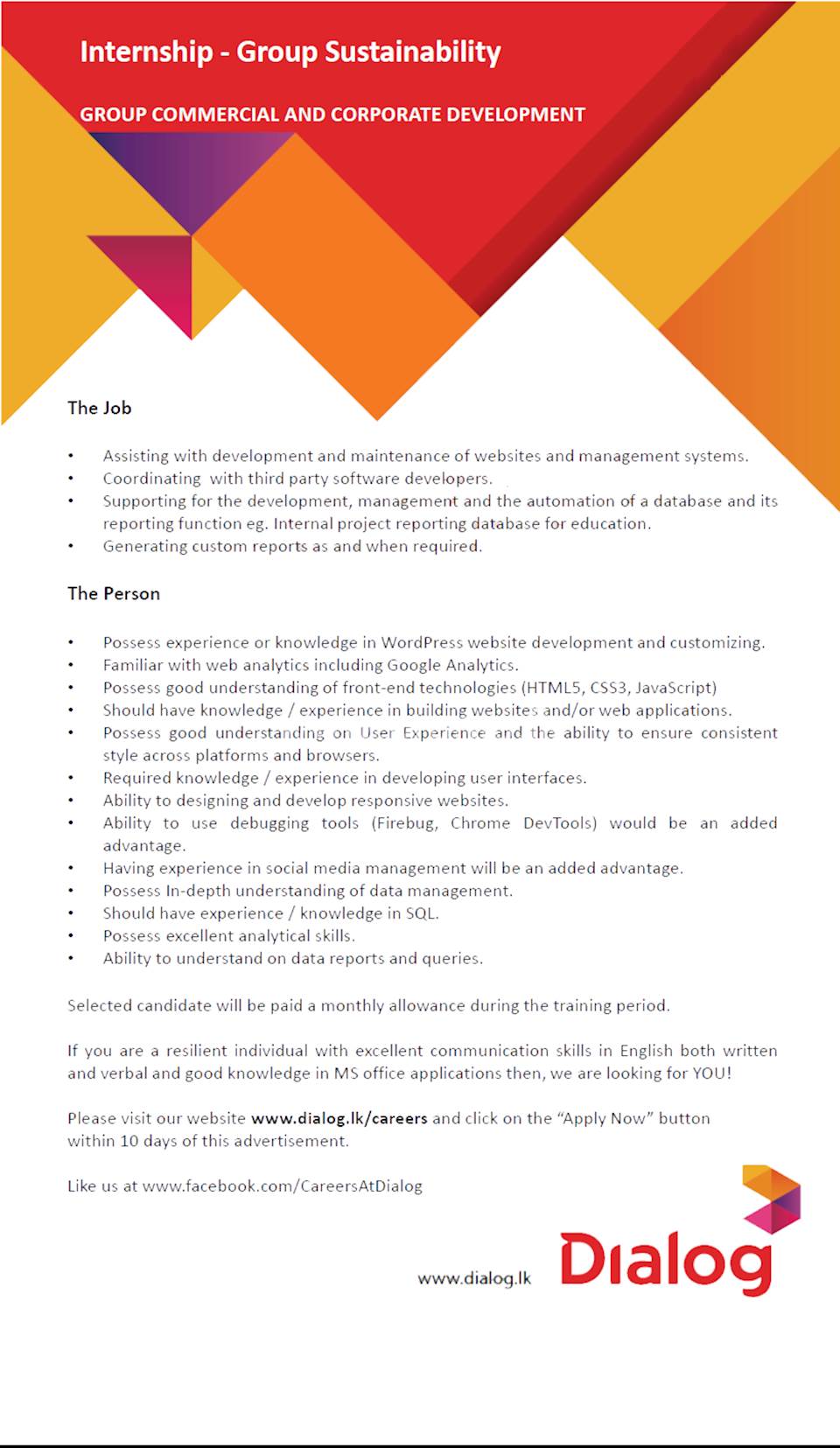 Internship - Group Sustainability at Dialog Axiata