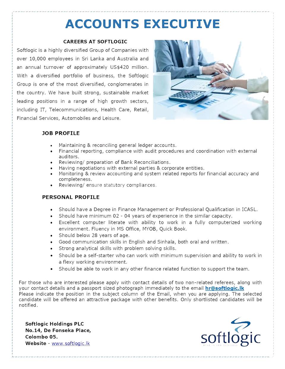 Accounts Executive at Softlogic Holdings PLC