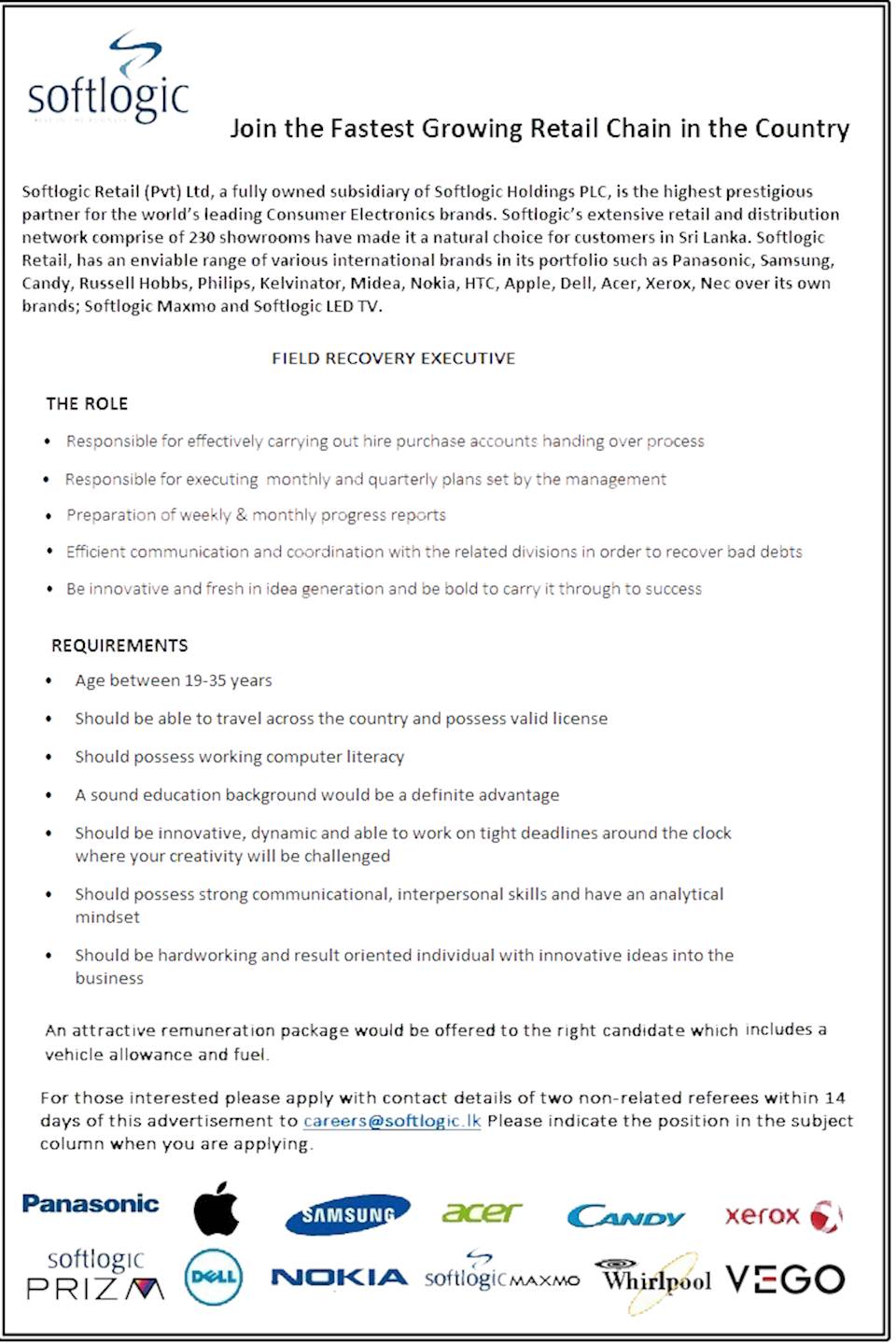 Field Recovery Executive at Softlogic Holdings PLC