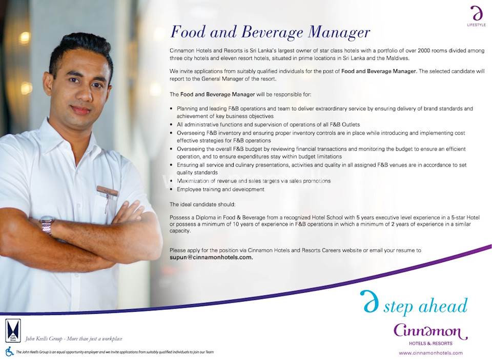 Food and Beverage Manager at Cinnamon Hotels