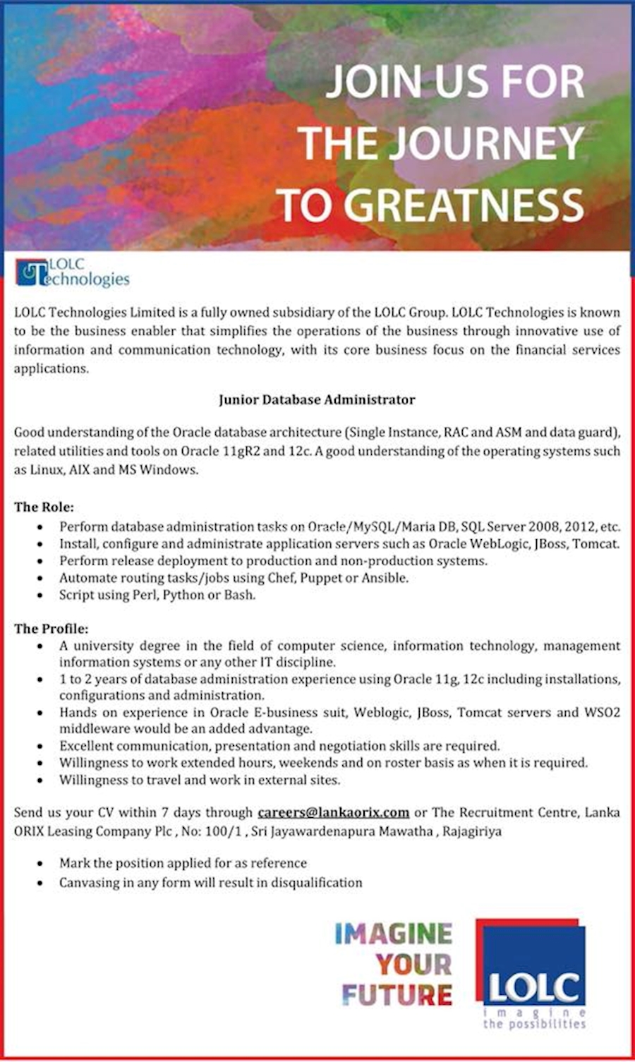 Junior Database Administrator at LOLC