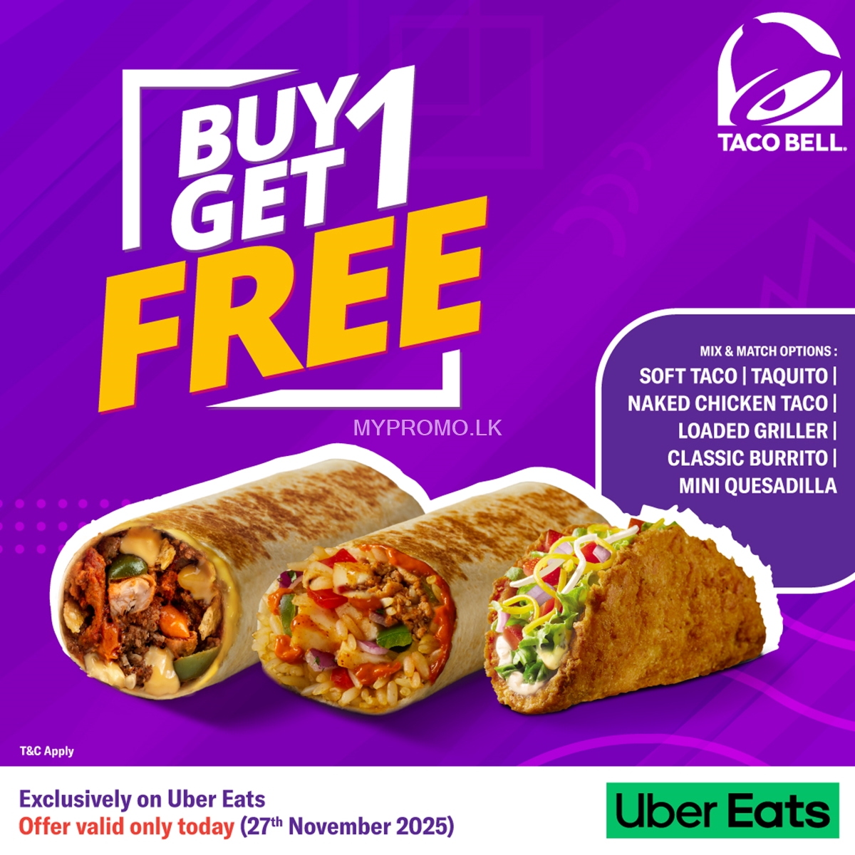 Taco Bell Buy 1 Get 1 Free Offer on Uber Eats – 27 November 2025 | TACO ...