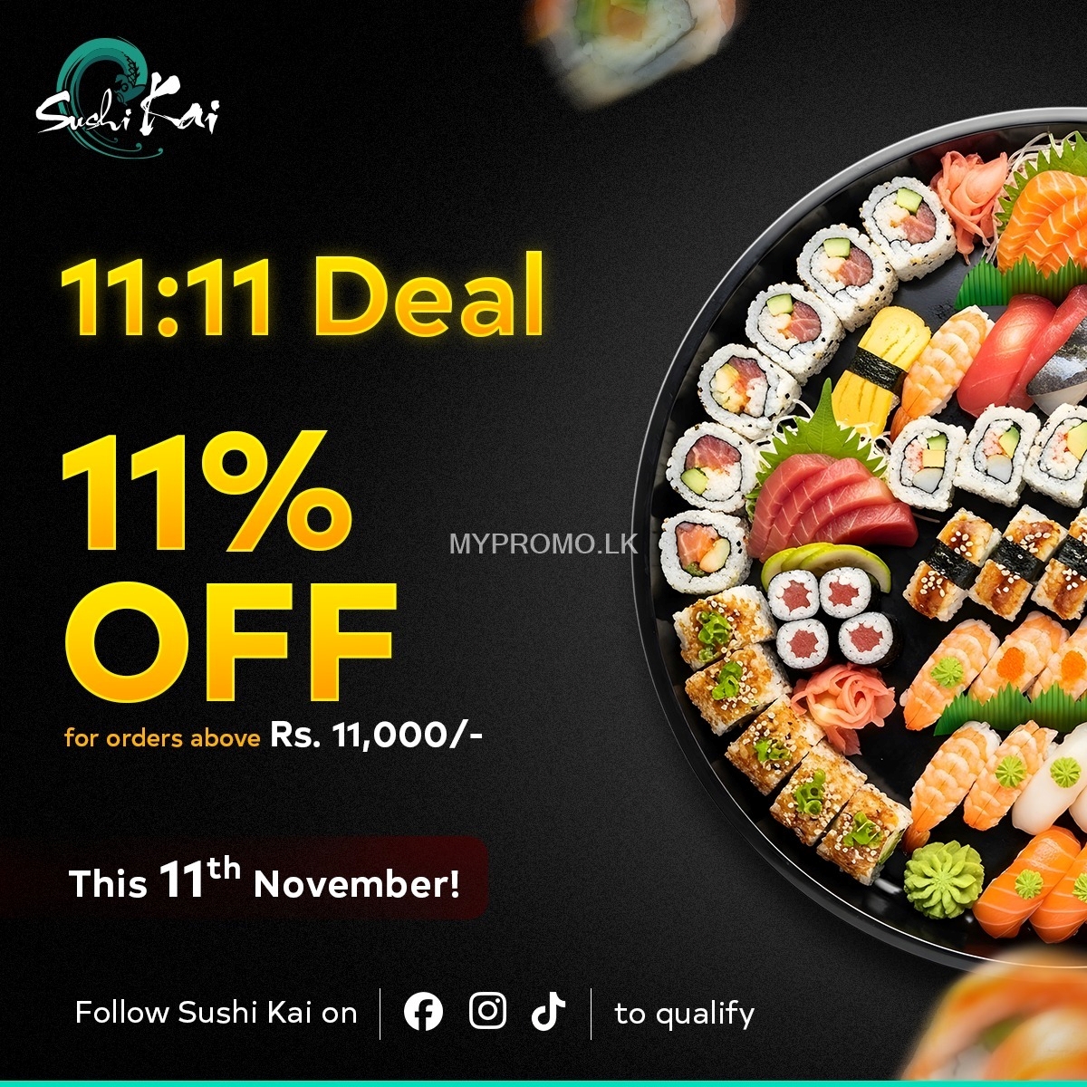 Sushi Kai 11.11 Deal – 11% OFF Orders Above Rs. 11,000 | November 2025