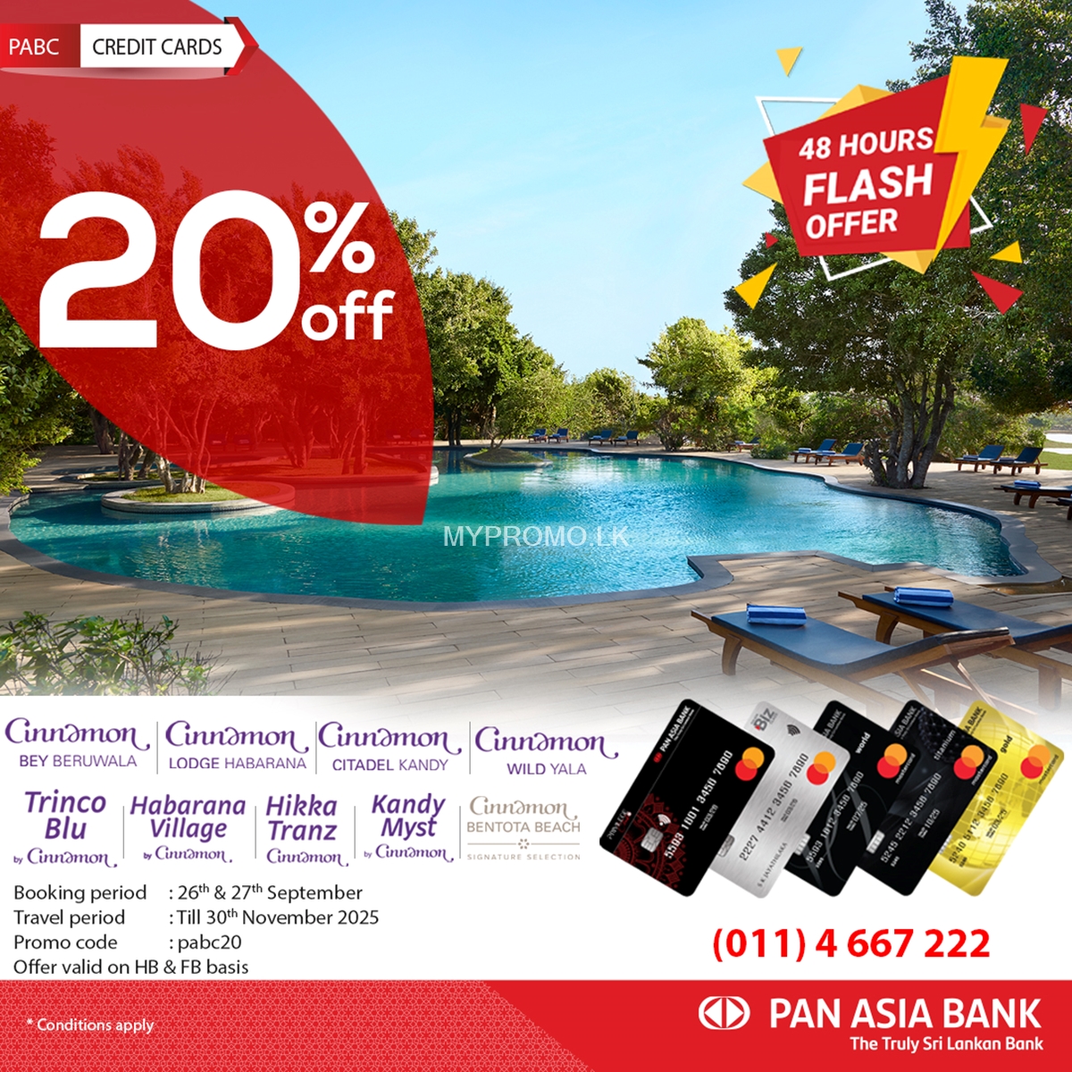 20% Off Cinnamon Hotels with Pan Asia Bank Credit Cards – 48 Hour Flash ...