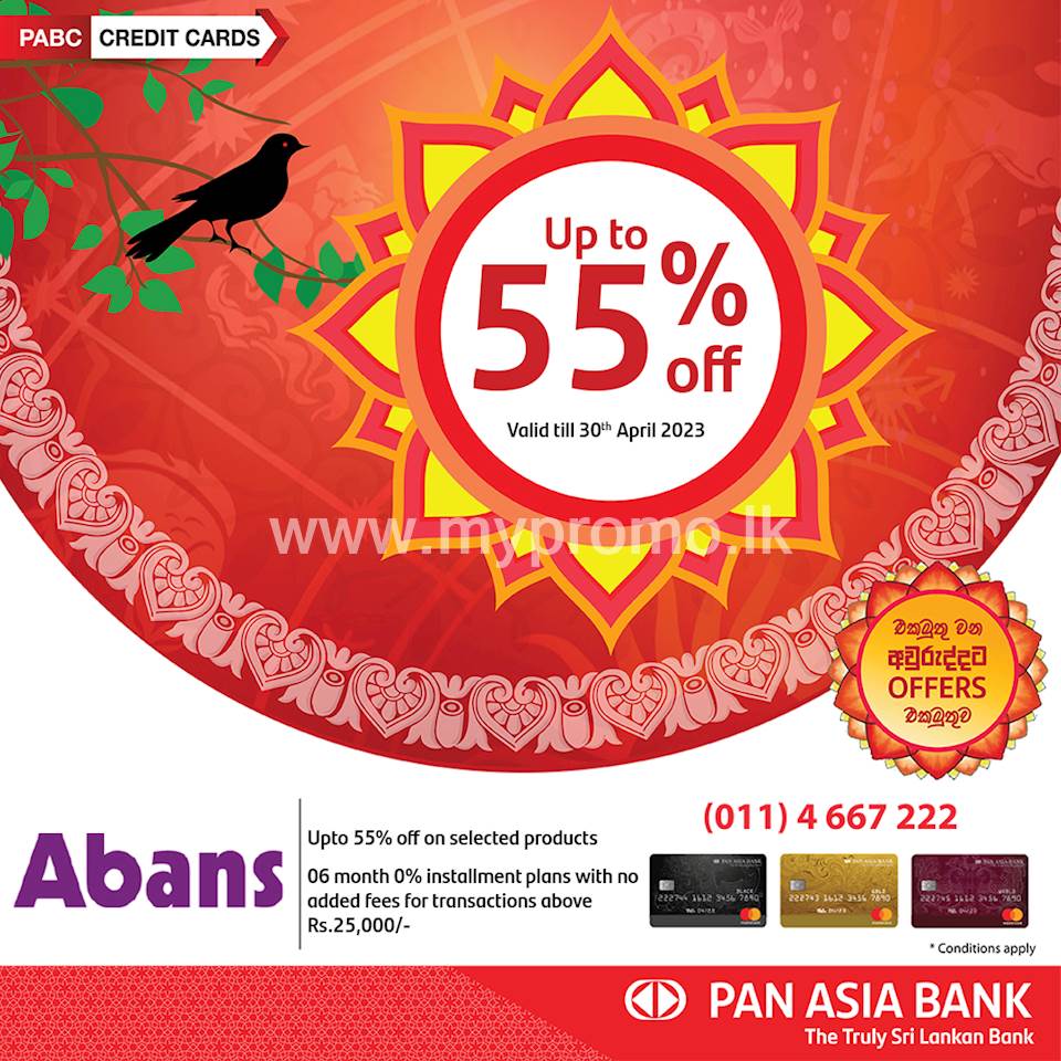 Up to 55% off at Abans for Pan Asia Bank Credit Cards