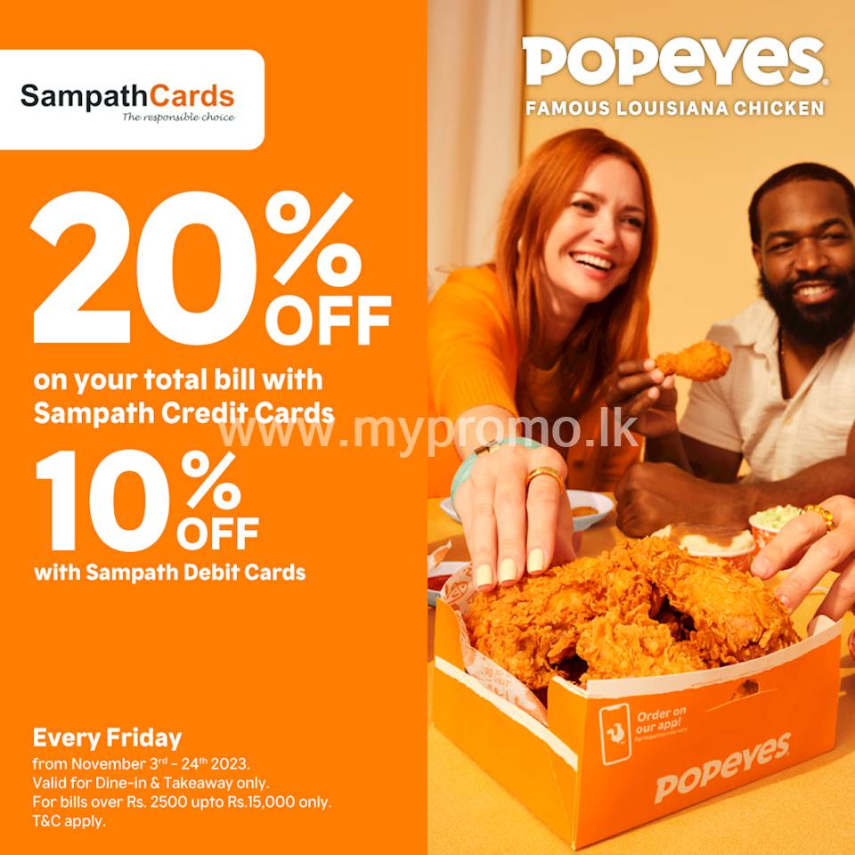 Enjoy up to 20% off on the total bill for Sampath Bank Cards every ...