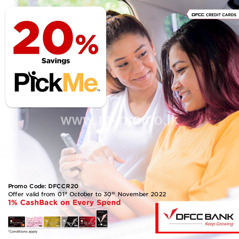 Enjoy 20% savings at PickMe Rides with DFCC Credit Cards