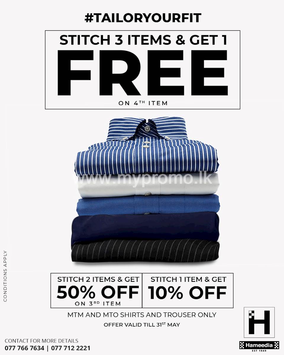 Stitch 3 items and Get the 4th one free from the lowest item at Hameedia