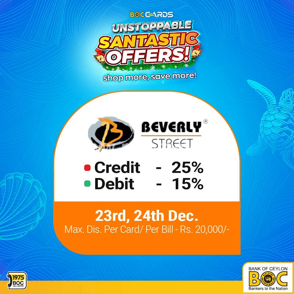 Enjoy up to 25% off at Beverly Street with BOC Cards