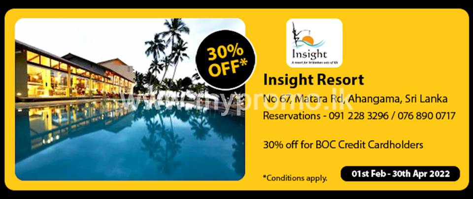 Get 30% Off at Insight Resort with Bank of Ceylon Cards