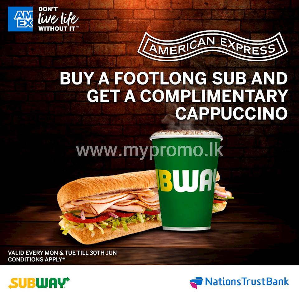Get a complimentary Cappuccino when you buy a footlong sub at Subway ...